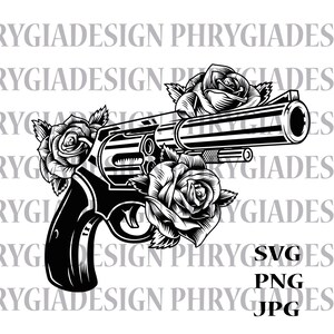 Gun and Roses Svg , Gun Svg , Hand Gun , Roses Svg , Pistol Svg , Gun ...