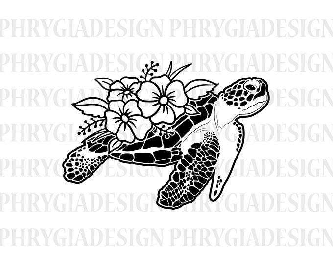 Flower Turtle Svg, Sea Turtle Svg, Turtle Svg File, Turtle With Flower ...
