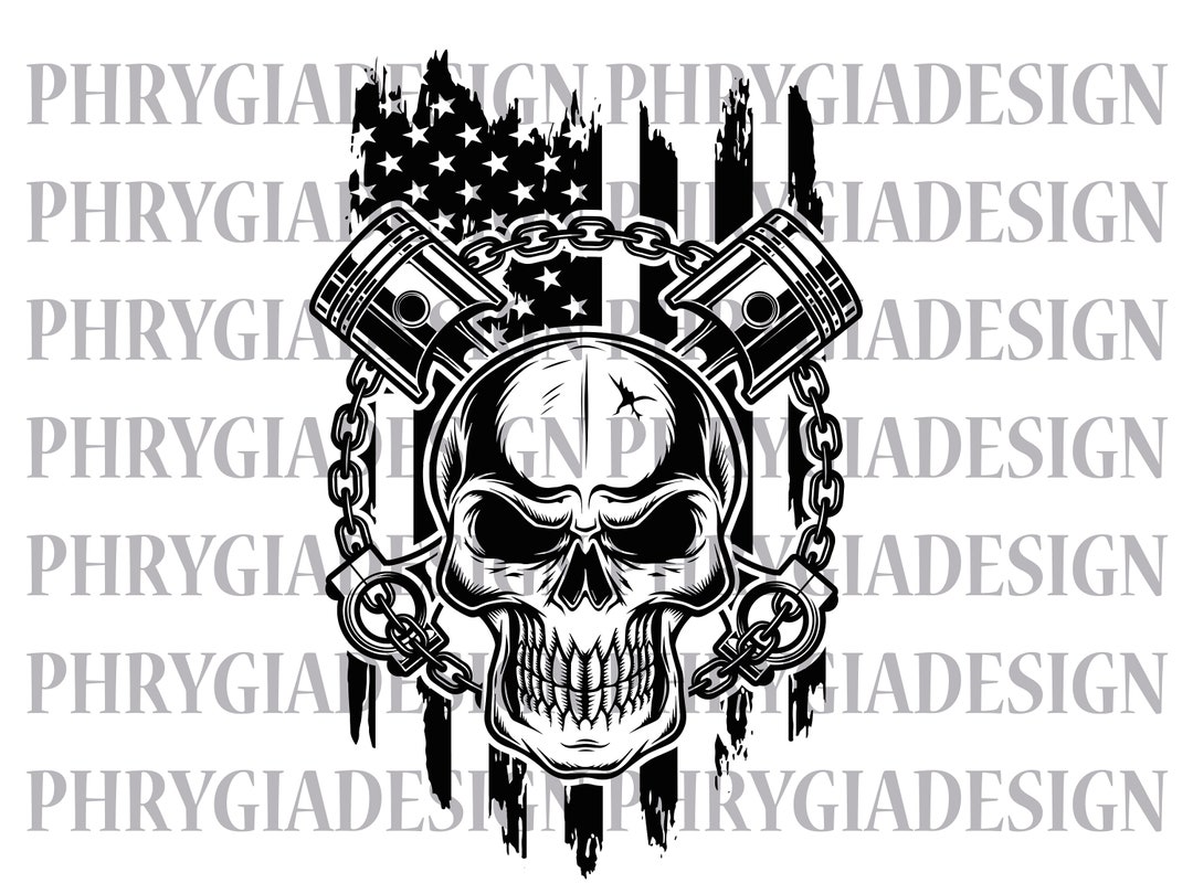 Skull With Crossed Engine Piston Svg Png Us Flag Svg Skull - Etsy