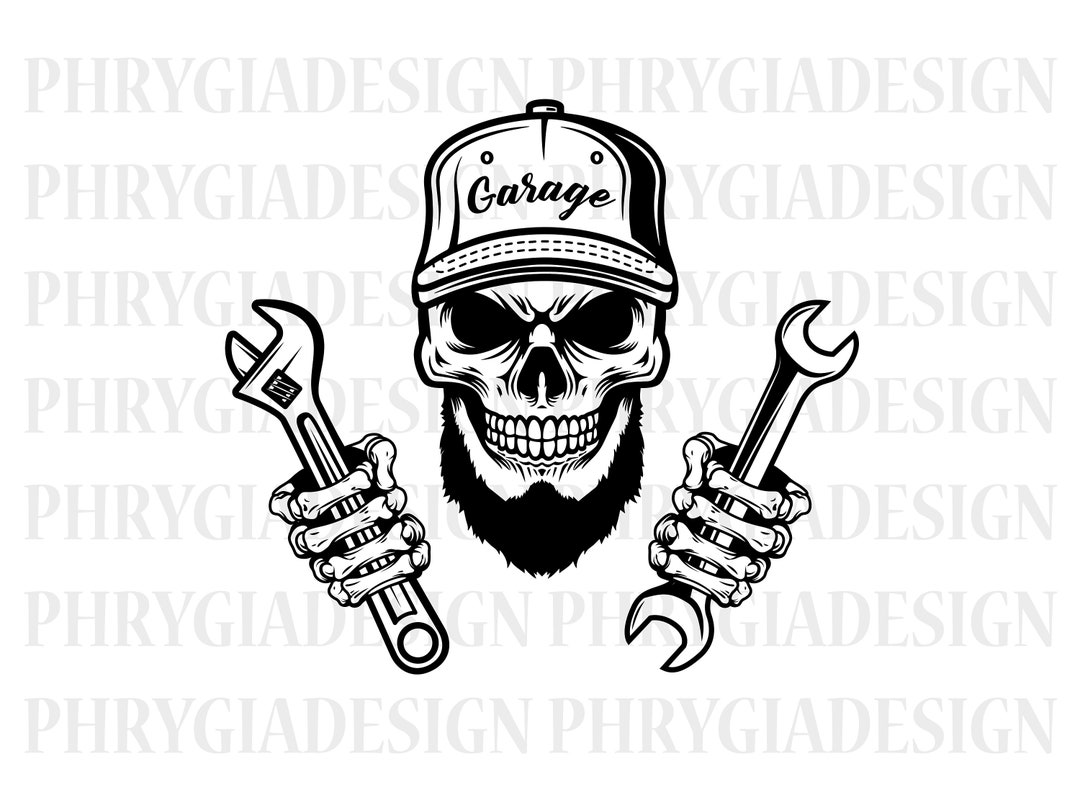 Skull Mechanic Svg Png , Wrenches Svg , Skull Svg , Bearded Skull Svg ...