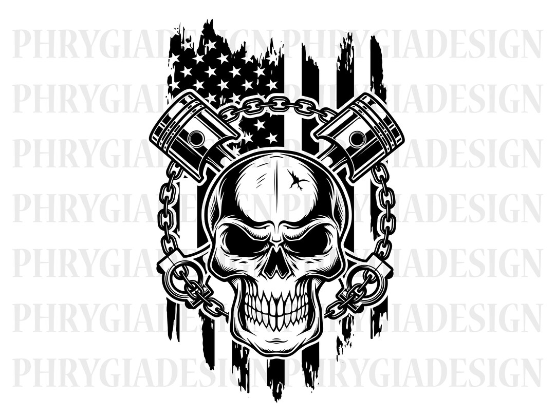 Skull With Crossed Engine Piston Svg Png , Us Flag Svg , Skull Svg ...