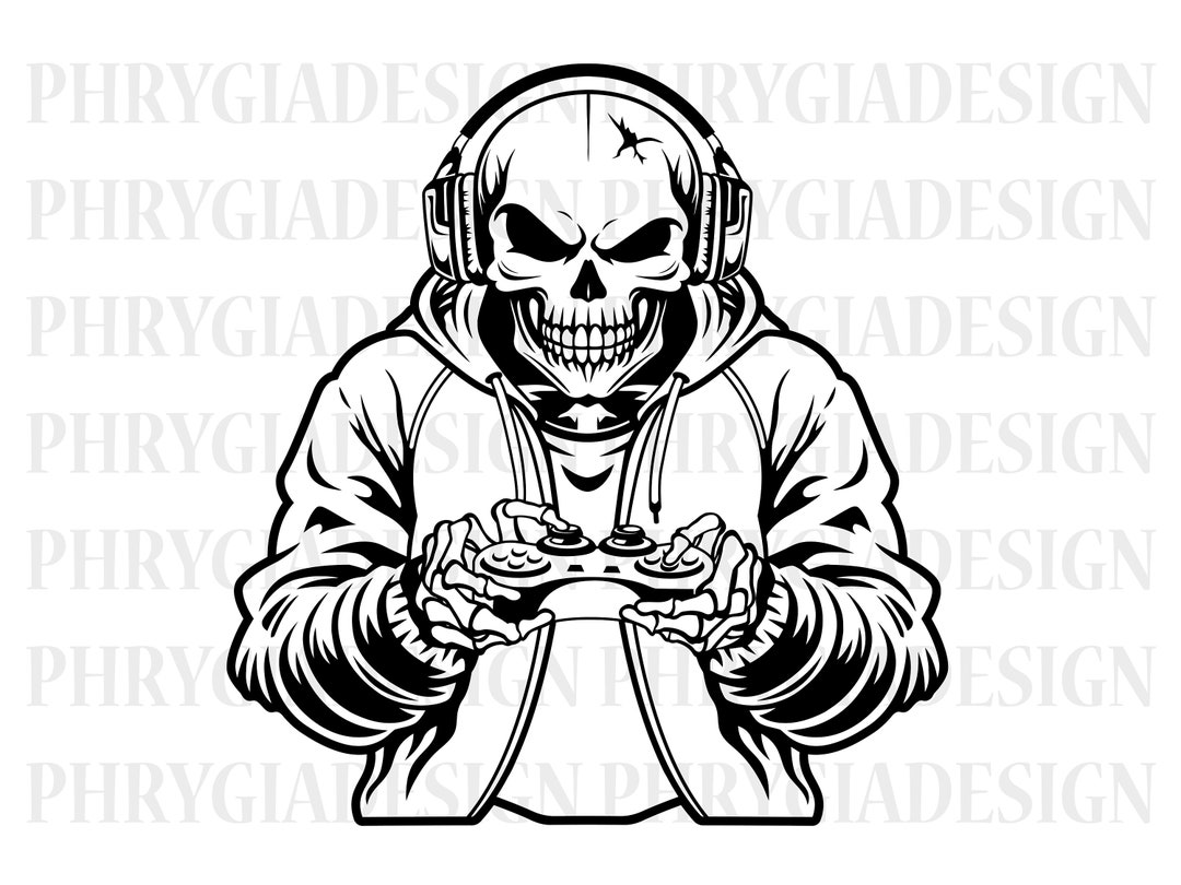 Skeleton Playing Video Games Svg , Video Game Skull Svg , Gamer Skull ...