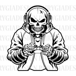 Skeleton Playing Video Games Svg , Video Game Skull Svg , Gamer Skull ...