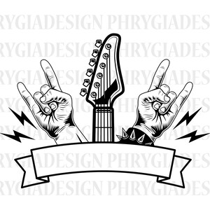 Rock and Roll Music Svg Png , Rock Hand Sign Svg , Guitar Svg , Rock N ...