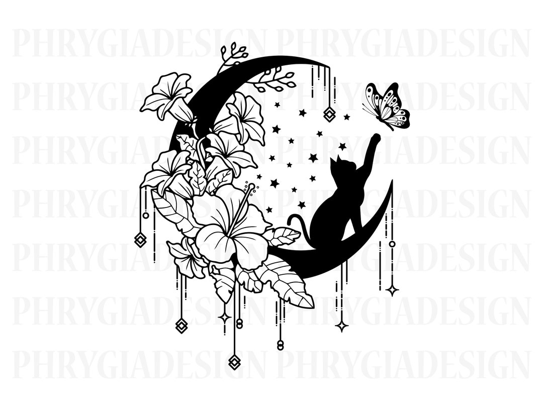 Mystical Cat Svg , Celestial Cat Moon Floral Svg , Celestial Svg ...