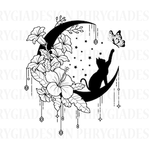 Mystical Cat Svg , Celestial Cat Moon Floral Svg , Celestial Svg ...