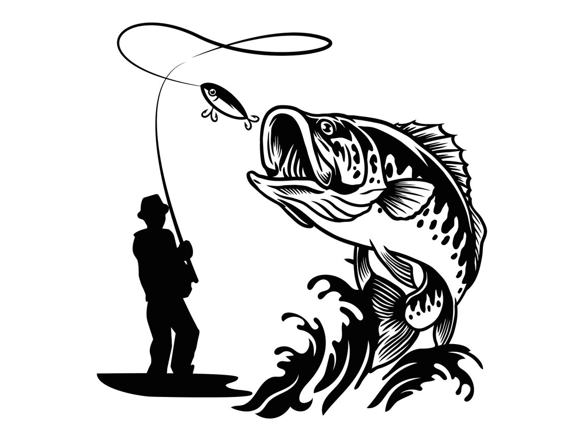 Fisherman Catching Fish Svg Png , Bass Fishing Svg , Bass Fish Svg ...