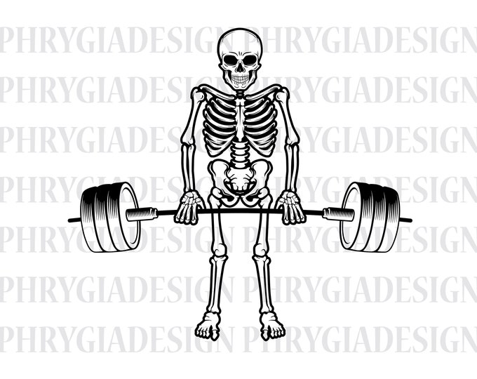 Funny Skeleton Powerlifting SVG | Skeleton Weight Lifting Svg, Skeleton ...
