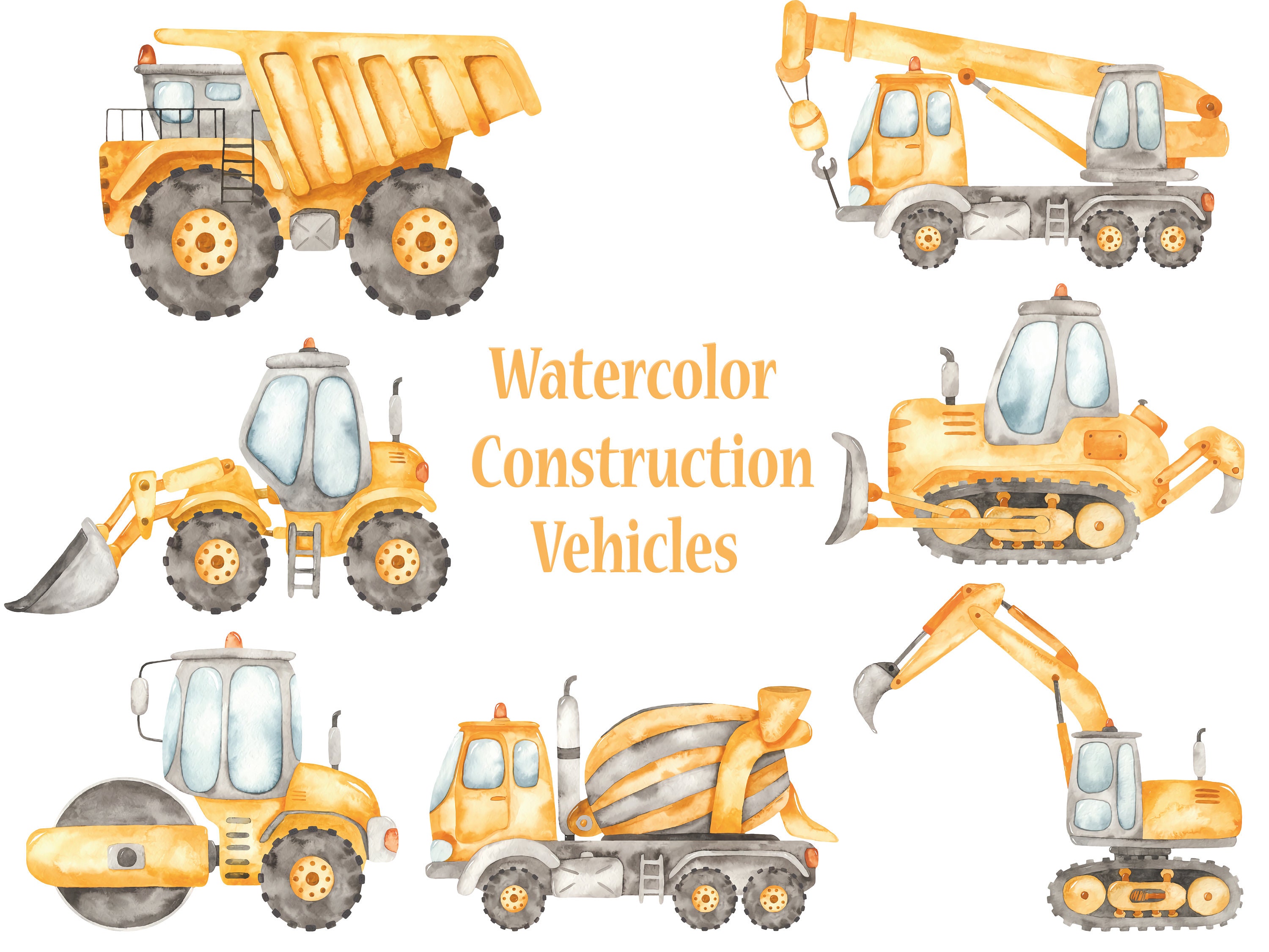 Construction Vehicles Png Watercolor Clipart Bulldozer - Etsy Australia