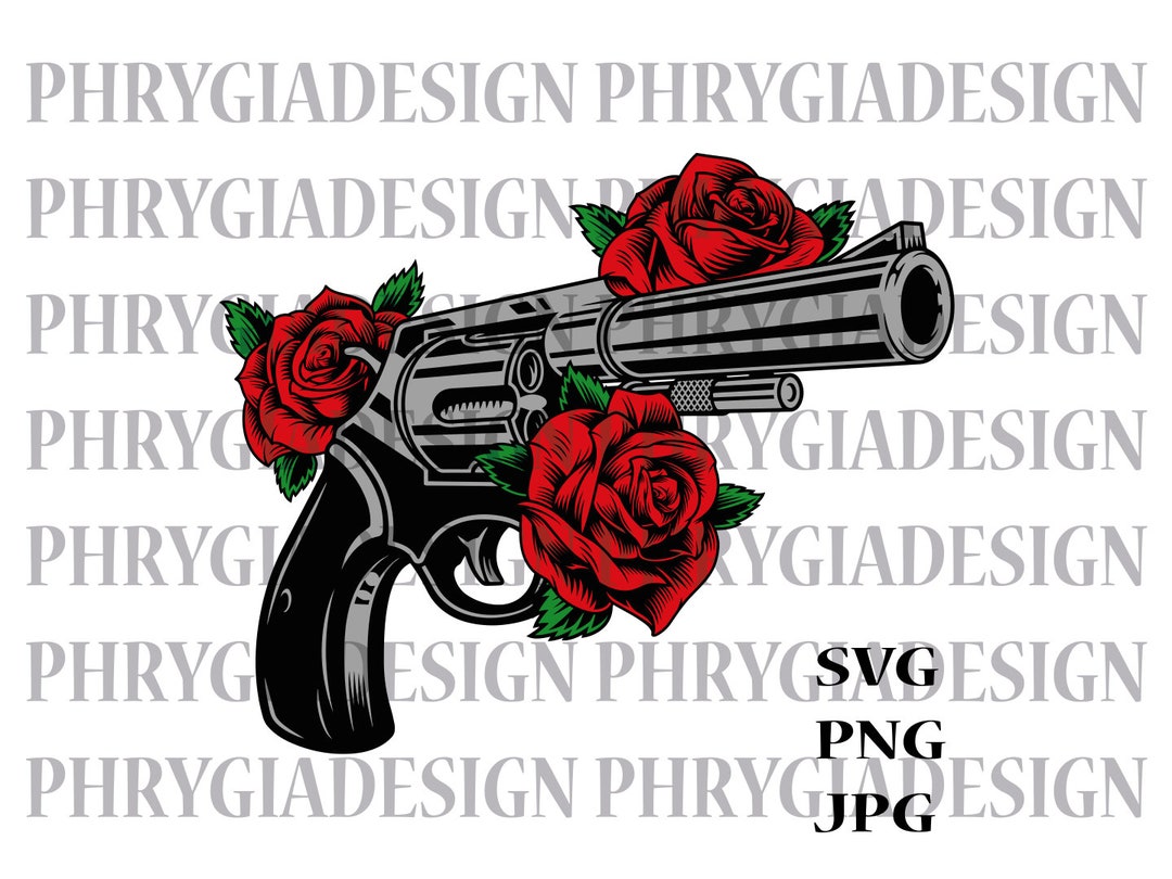 Gun and Roses Svg , Gun Svg , Hand Gun , Roses Svg , Pistol Svg , Gun ...