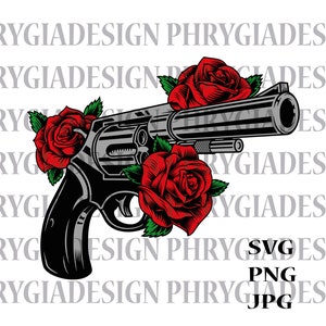 Gun and Roses Svg , Gun Svg , Hand Gun , Roses Svg , Pistol Svg , Gun ...