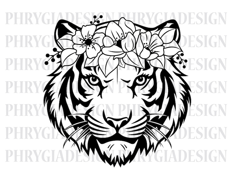 Tiger Svg , Floral Tiger Svg , Tiger With Flowers Svg , Tiger Face Svg ...