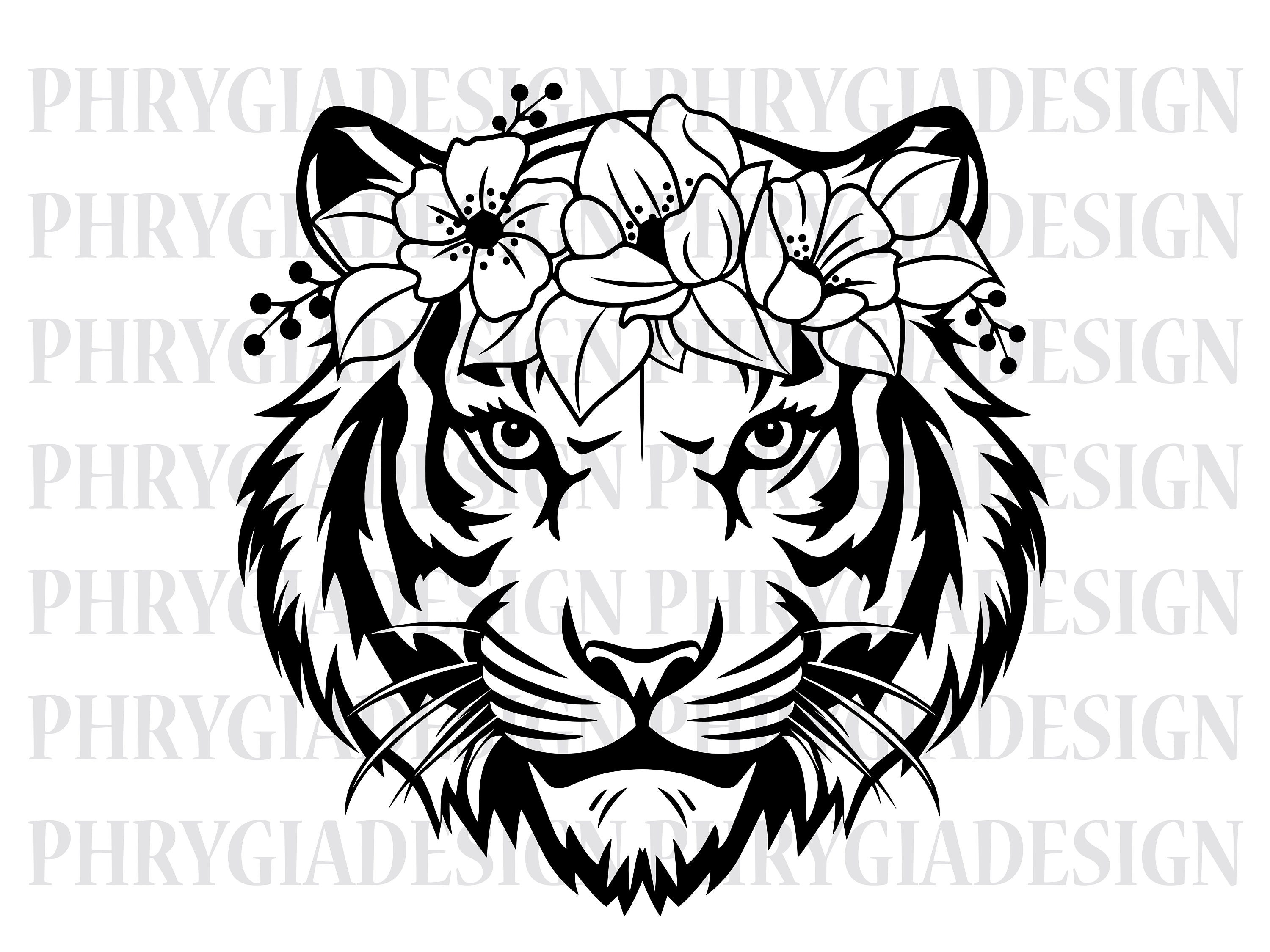 Tiger Svg , Floral Tiger Svg , Tiger With Flowers Svg , Tiger Face Svg ...