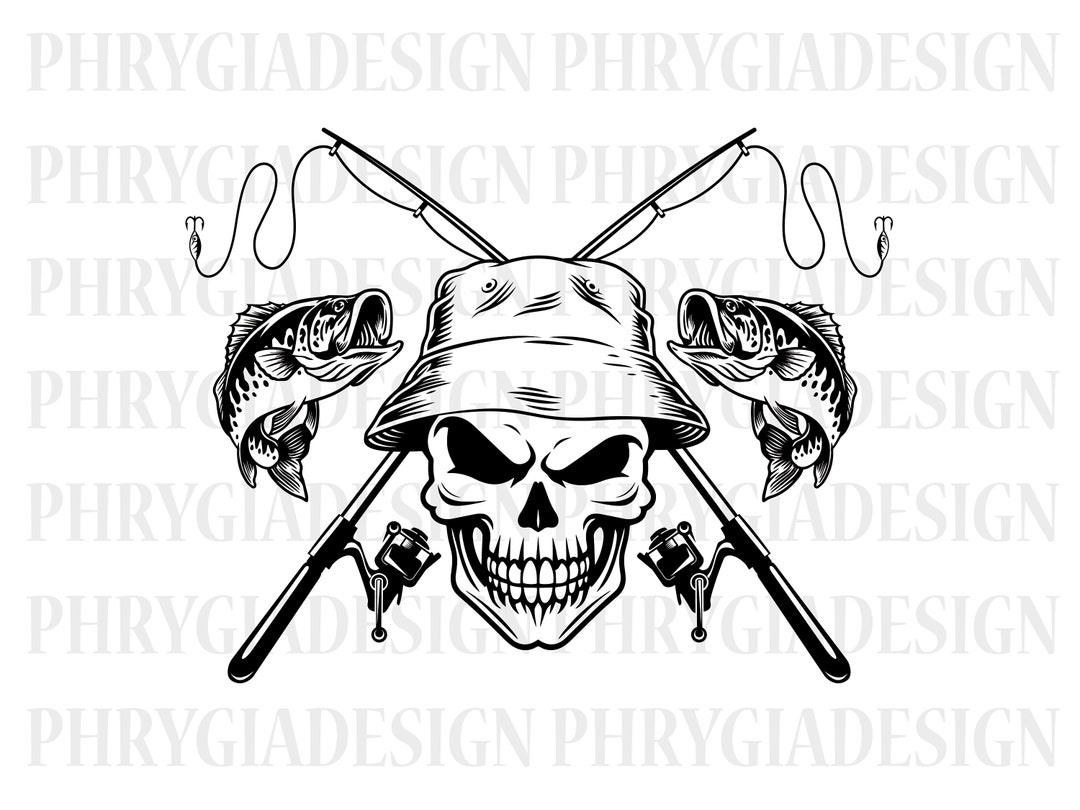 Skull Fisherman Svg , Skull Fishing Svg , Skeleton Fisherman Svg ...