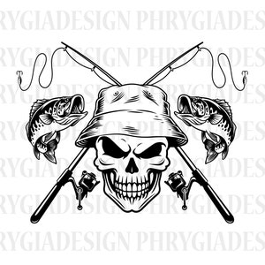 Skull Fisherman Svg , Skull Fishing Svg , Skeleton Fisherman Svg ...
