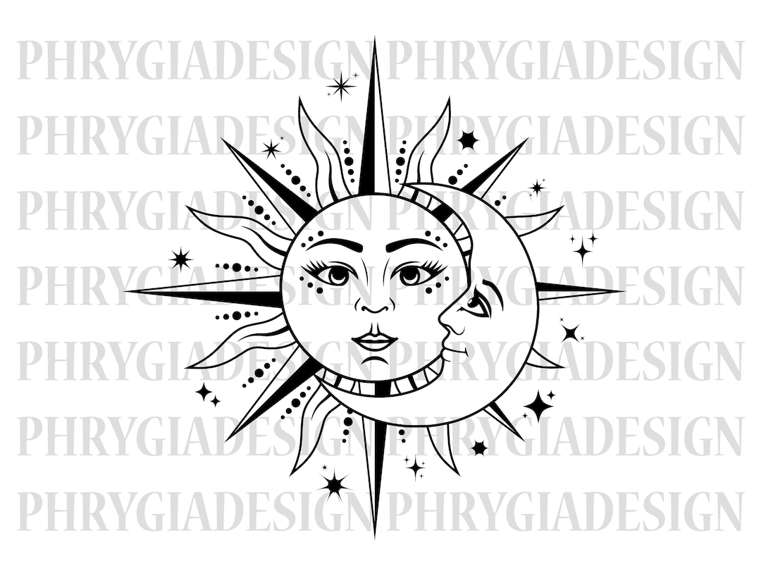 Sun and Moon Svg , Celestial Svg , Moon Phases , Mystical Svg , Sun ...