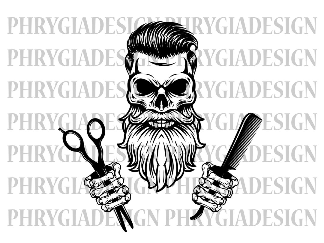 Barber Skull Svg , Barber Svg , Barber Clipart , Barber Sublimation ...