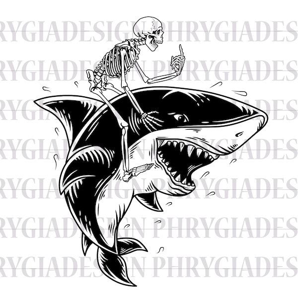Skeleton Riding Shark Svg - Etsy