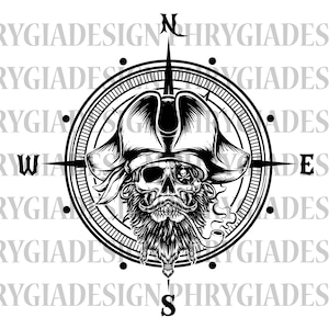 Pirate Compass Svg Png , Skull Compass Svg , Nautical Svg , Piracy Svg ...