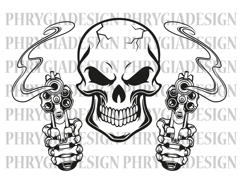 Skull With Guns Svg Png Skull Svg Skull Clipart Skeleton - Etsy