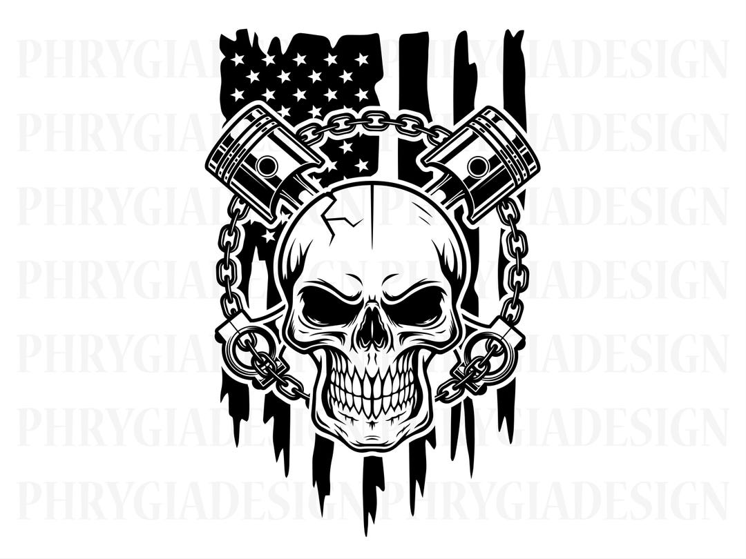Skull With Crossed Engine Piston Svg Png , Mechanic Svg , Us Flag Svg ...