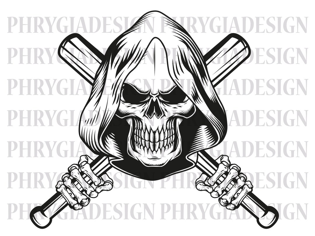 Baseball Skull With Crossed Bats Svg Png Grim Reaper Svg - Etsy