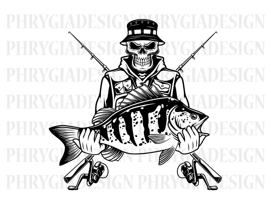 Skull Fisherman Svg Png , Fisherman Shirt Svg , Skeleton Fisherman Svg ...