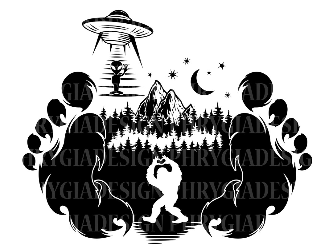 Bigfoot and Alien Svg Png Bigfoot Svg Alien Svg Ufo Svg - Etsy