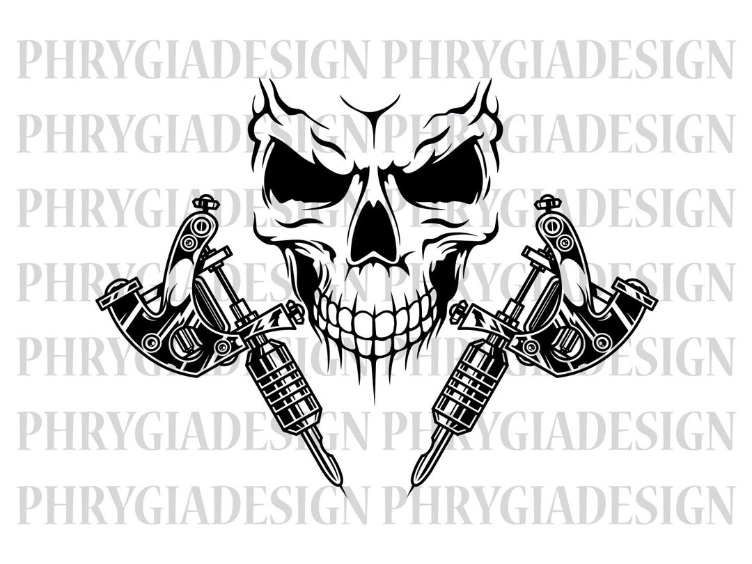 Crossed Tattoo Machine Svg , Skull Tattoo Machine Svg , Tattoo Gun Ink ...