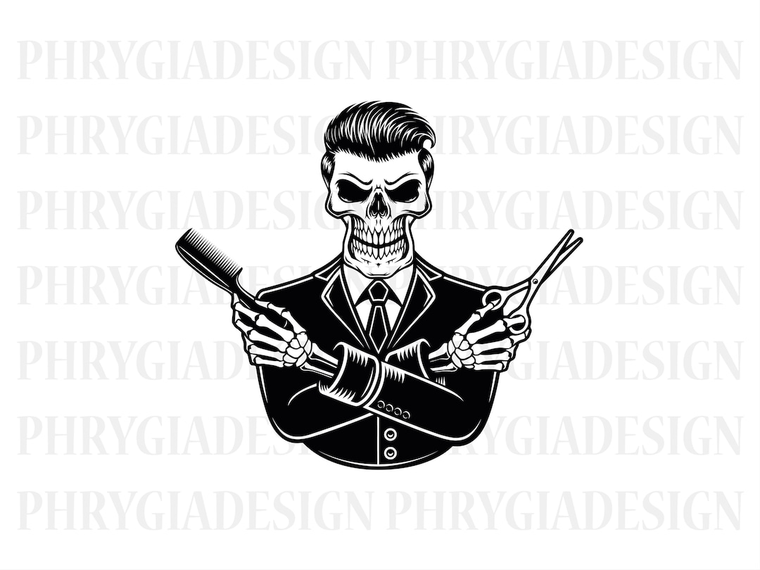 Barber Skull Svg , Barber Svg , Barber Skeleton , Barbershop Svg ...