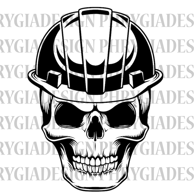 Skull With Hard Hat Svg - Etsy