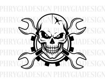 Skull Mechanic Svg, Skull Svg , Wrenches Svg , Tools Svg, Repair Svg ...