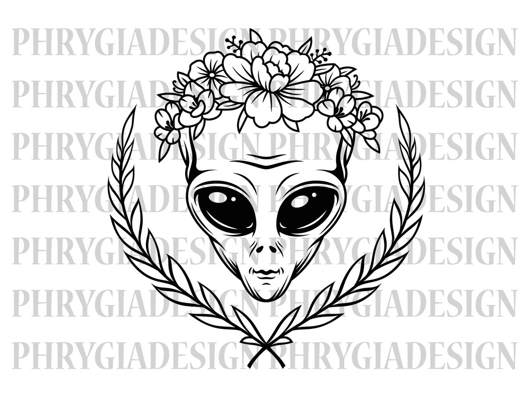 Floral Alien Head Svg , Alien Head Svg , Alien Svg , Alien Png , Alien ...