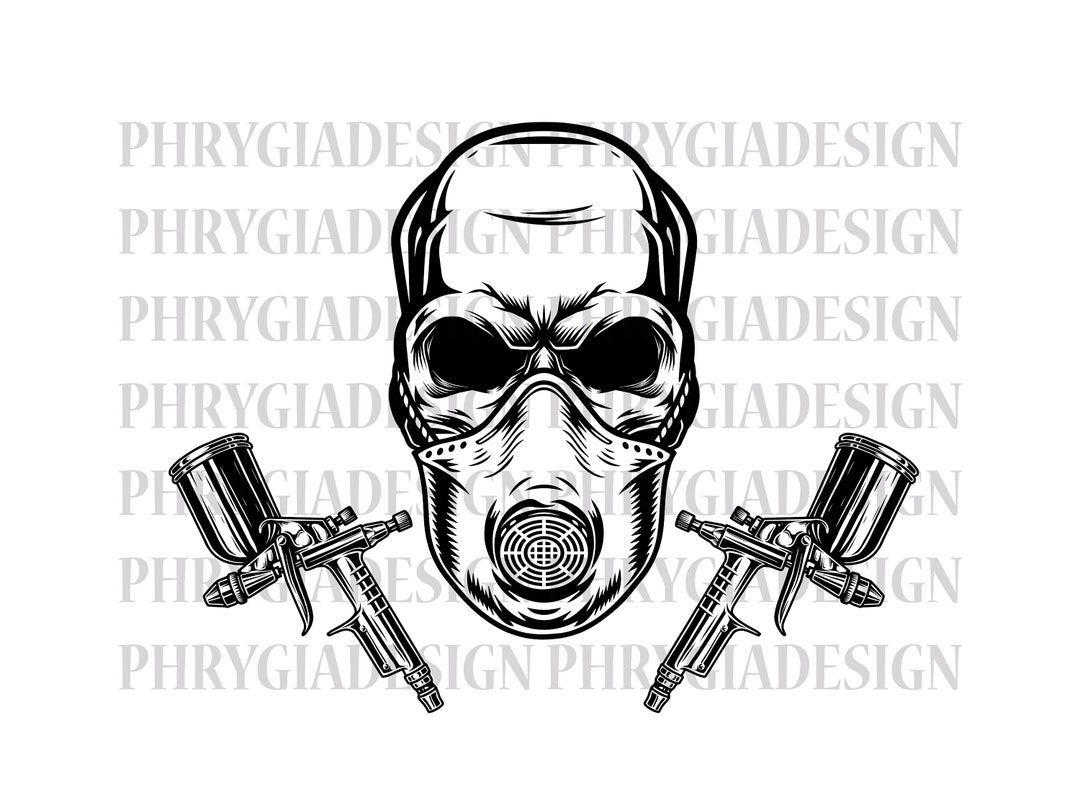 Skull With Paint Spray Guns Svg Png , Paint Spray Gun Svg , Paint Spray ...