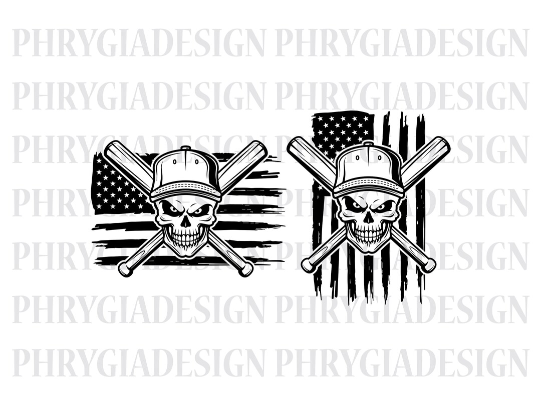 Us Baseball Skull With Crossed Bats Svg , Us Softball Skull Svg , Us ...