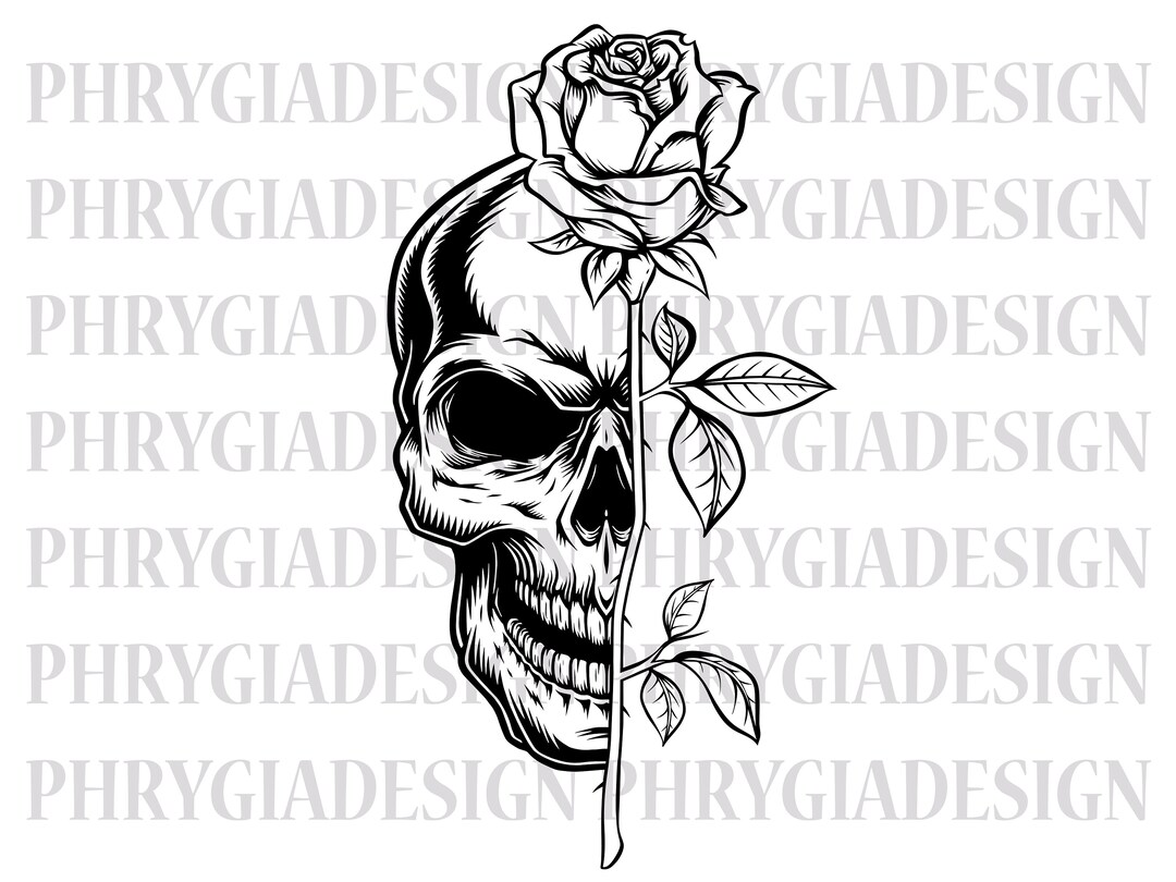 Rose Skull Svg , Skull With Flower Svg , Skull Svg , Half Skull Floral ...