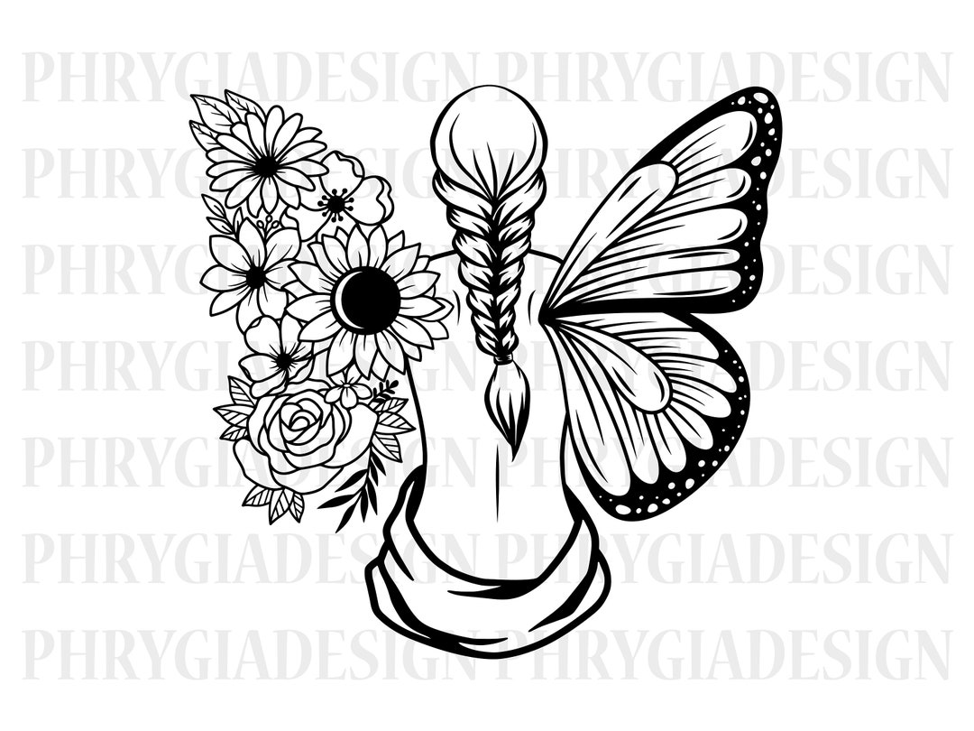Floral Woman Svg Png , Woman With Flower Svg , Butterfly Flower Svg ...