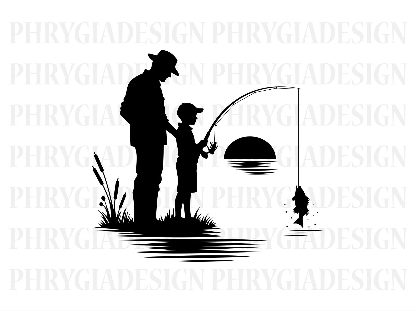 Father and Son Fishing Svg , Fishing Svg , Fishing Scene Svg , Dad and ...