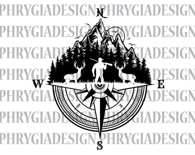 Deer Hunter Svg File Deer Antler Svg Compass Svg Deer Hunting Svg ...
