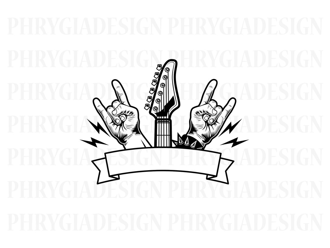 Rock and Roll Music Svg Png , Rock Hand Sign Svg , Guitar Svg , Rock N ...