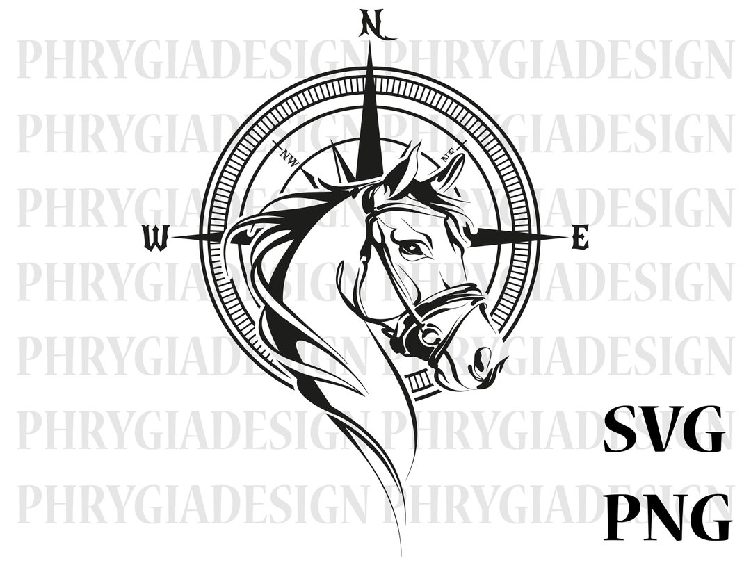 Horse Svg Png , Horse Head Svg , Horse Silhouette Svg , Compass Svg ...