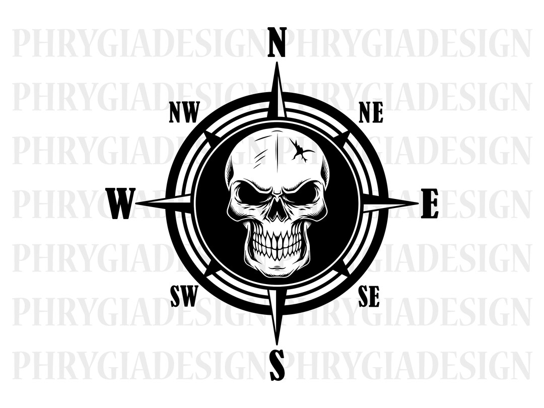 Skull Compass Svg Nautical Compass Svg Adventure Compass Compass Clipart Compass Png