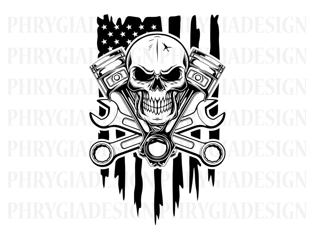 Us Skull Mechanic Svg Png , Skull Svg , Mechanic Logo , Wrenches Svg ...