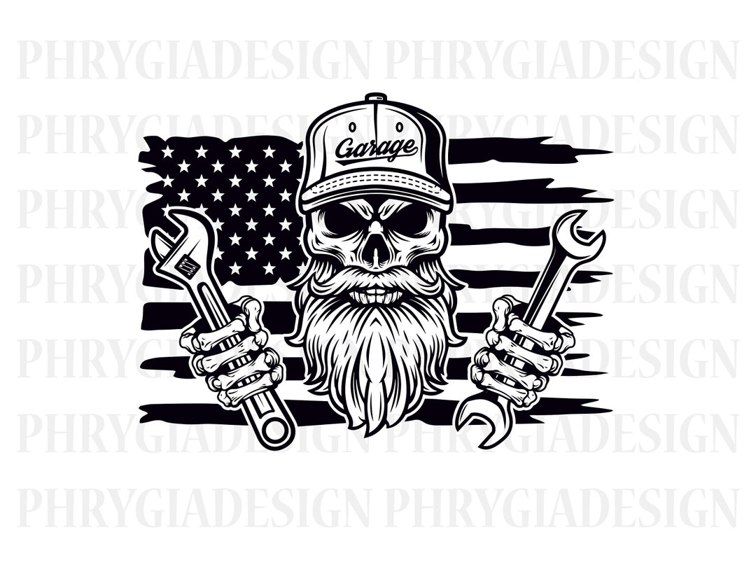 US Mechanic Skull Svg Png , Patriotic Skull Svg , Skull Svg , Wrenches ...