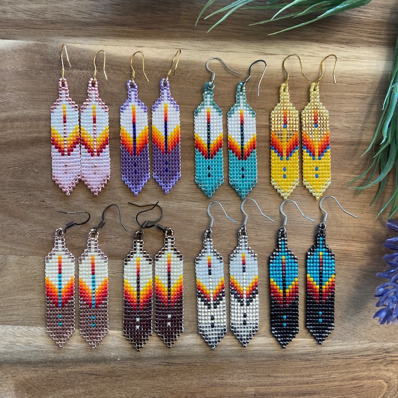 Native American Beaded Feather Earrings - Etsy