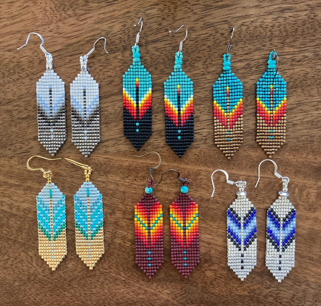 Native American Beaded Feather Earrings - Etsy