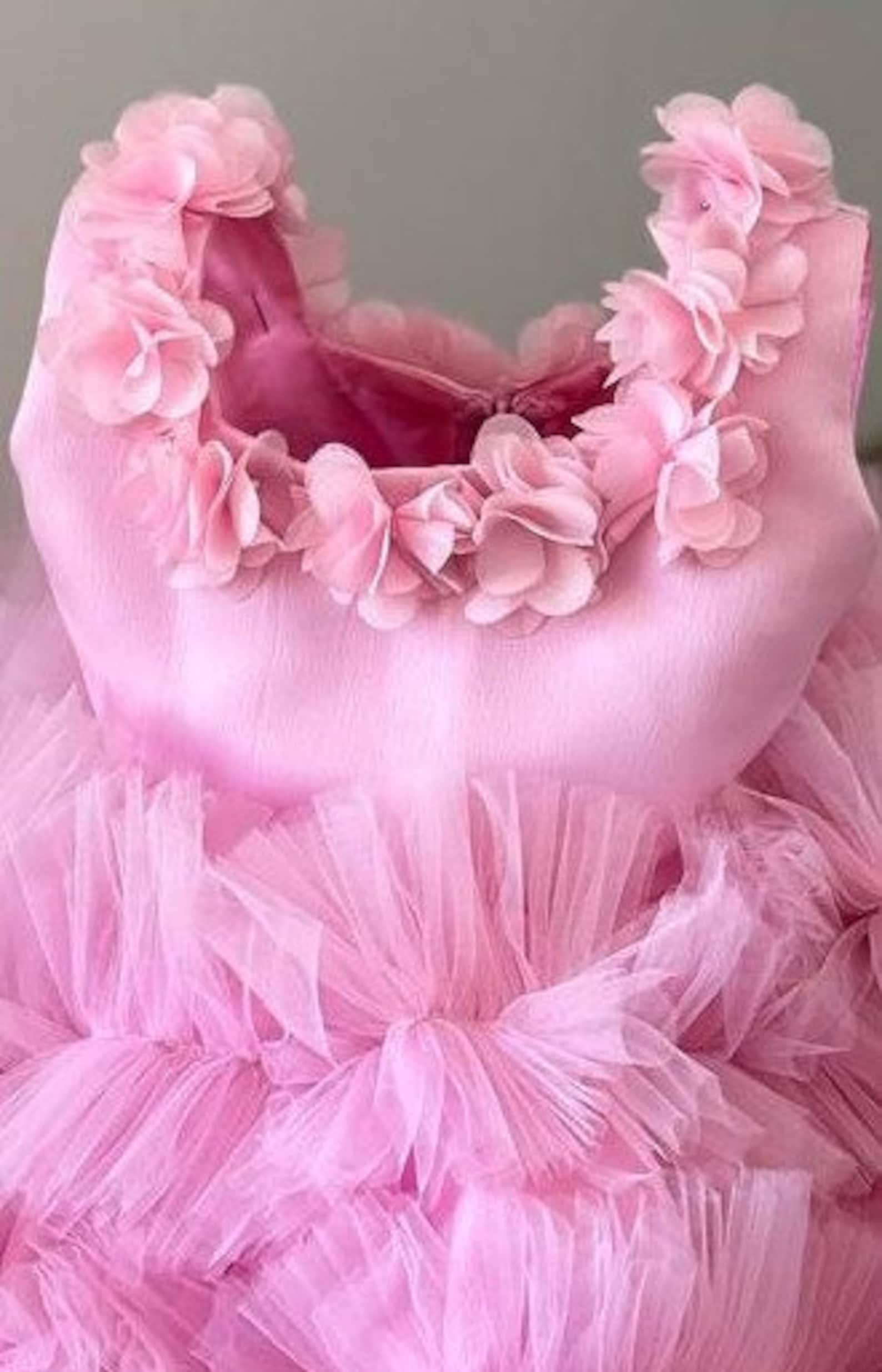 Handmade Pink Ruffle Tutu Dress: Girls' Party Costume, First Birthday ...