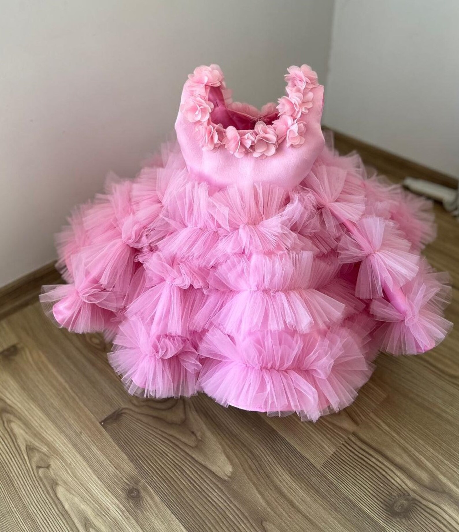 Handmade Pink Ruffle Tutu Dress: Girls' Party Costume, First Birthday ...