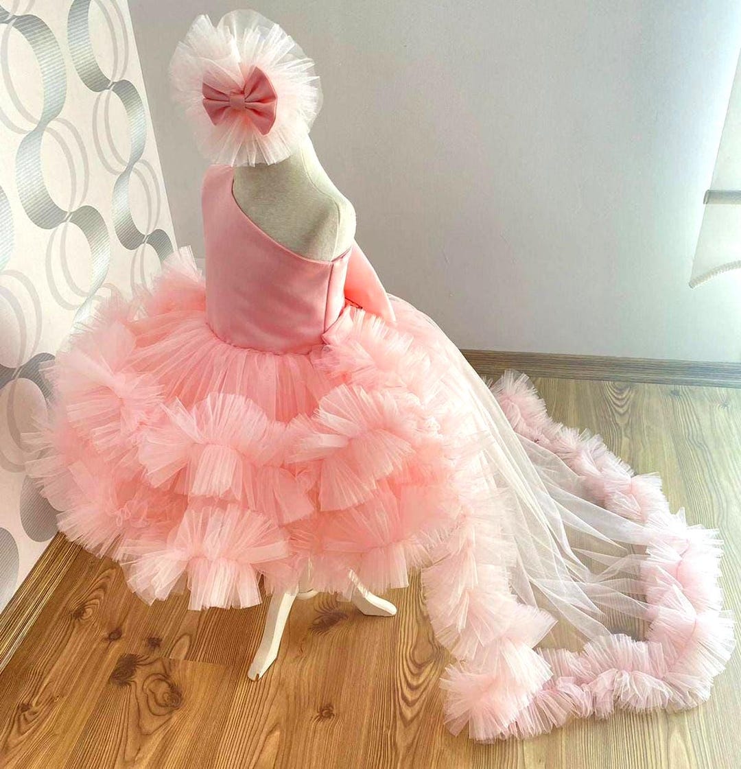 Powder Pink Flower Girl Dress | Toddler One Shoulder Tulle Dress ...