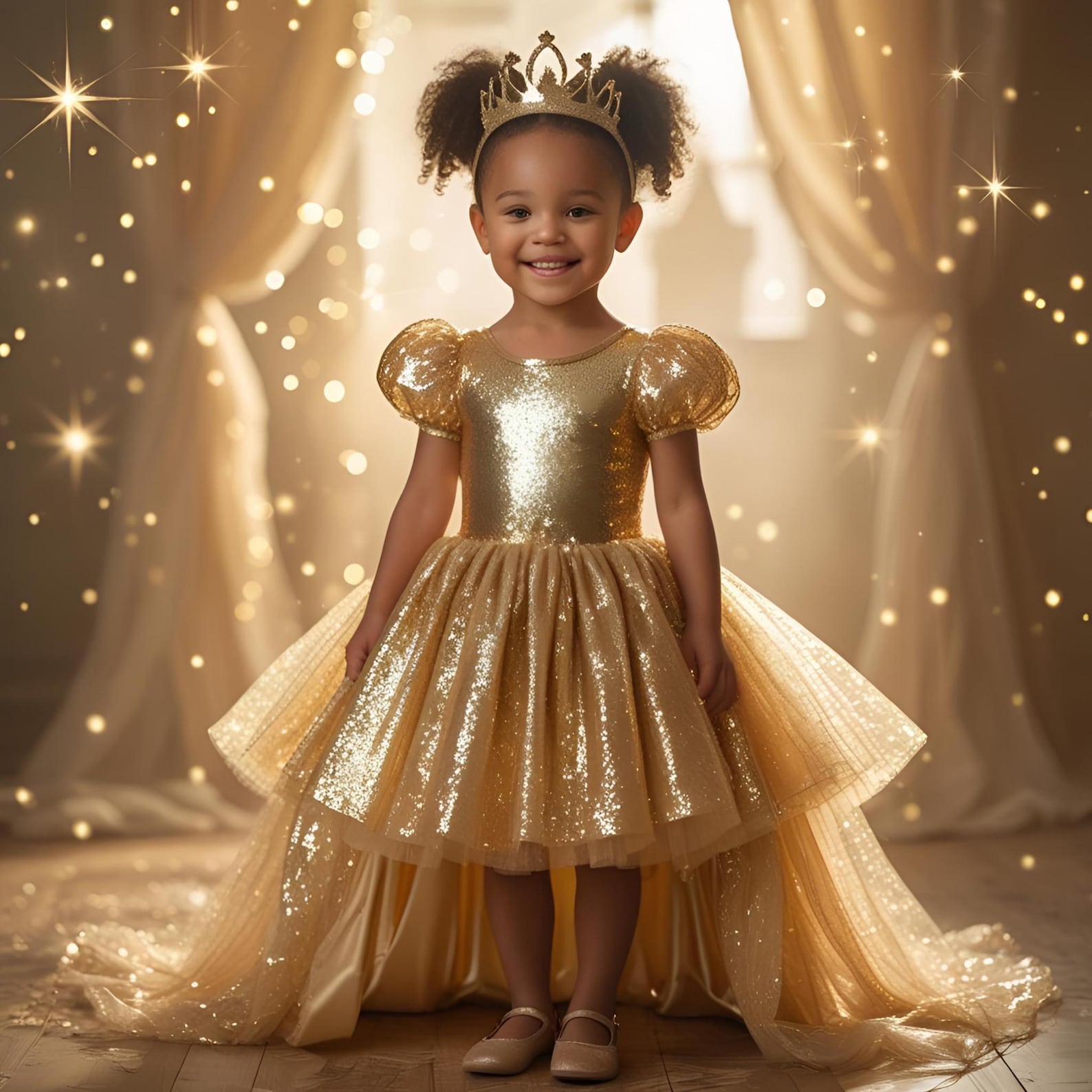 Gold Princess Tutu Dress With Train: Metallic Flower Girl Gown - Etsy